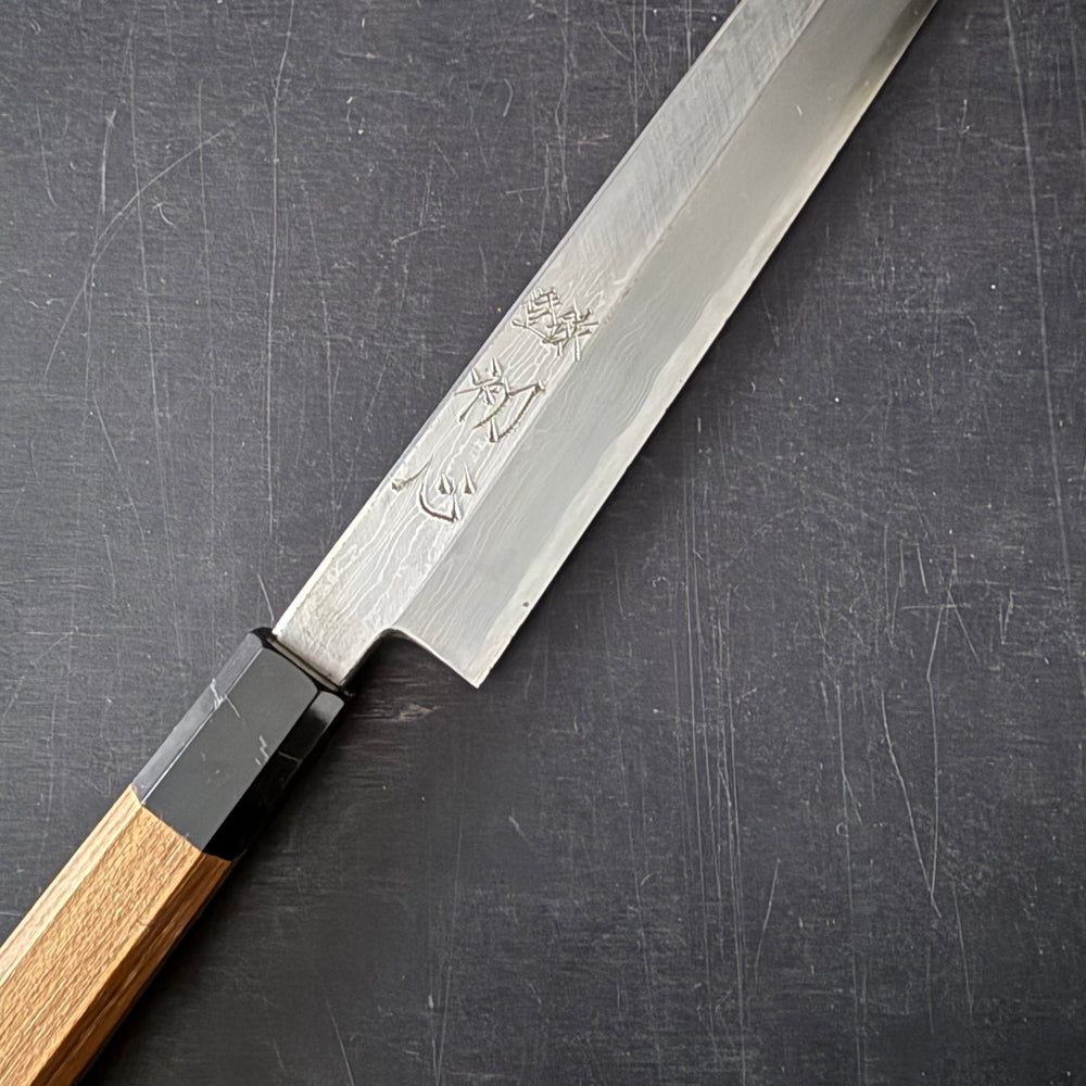 YARD SALE: Yanagiba knife, Aogami 1 with iron cladding, Damascus finis ...