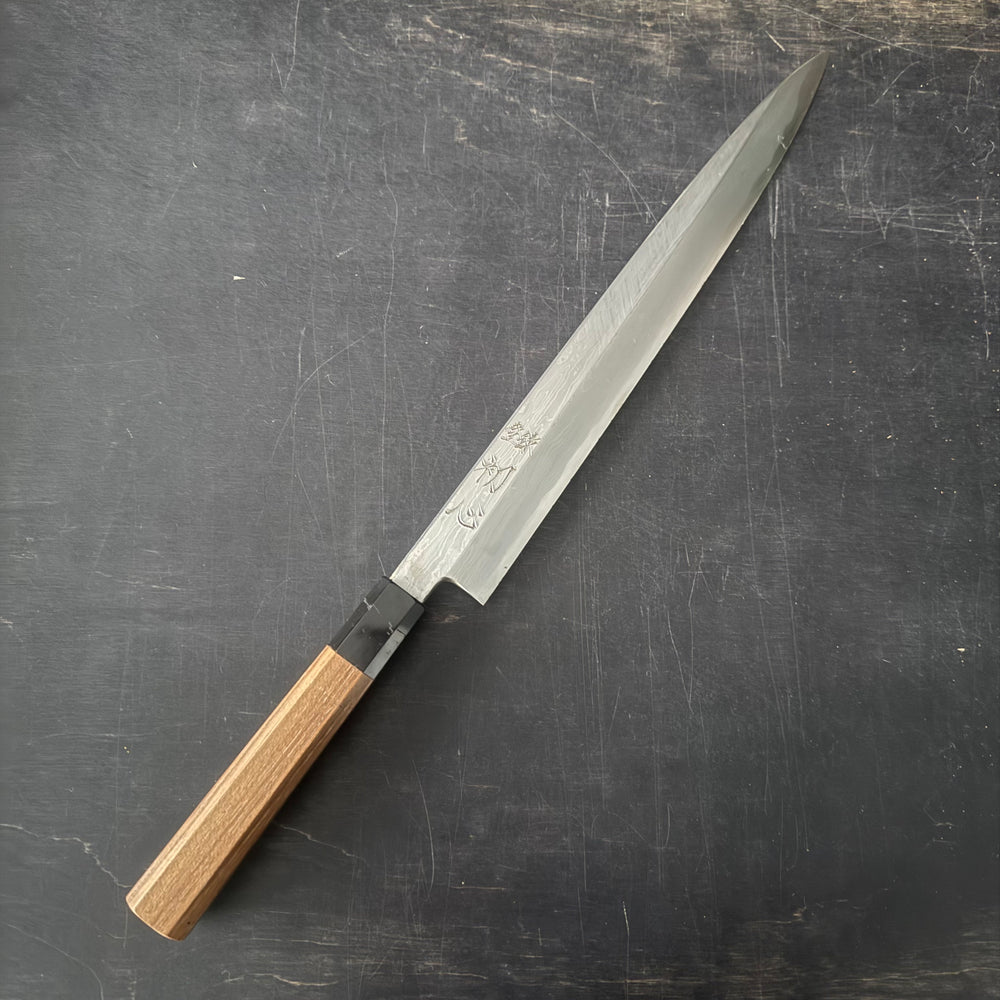 YARD SALE: Yanagiba knife, Aogami 1 with iron cladding, Damascus finis ...