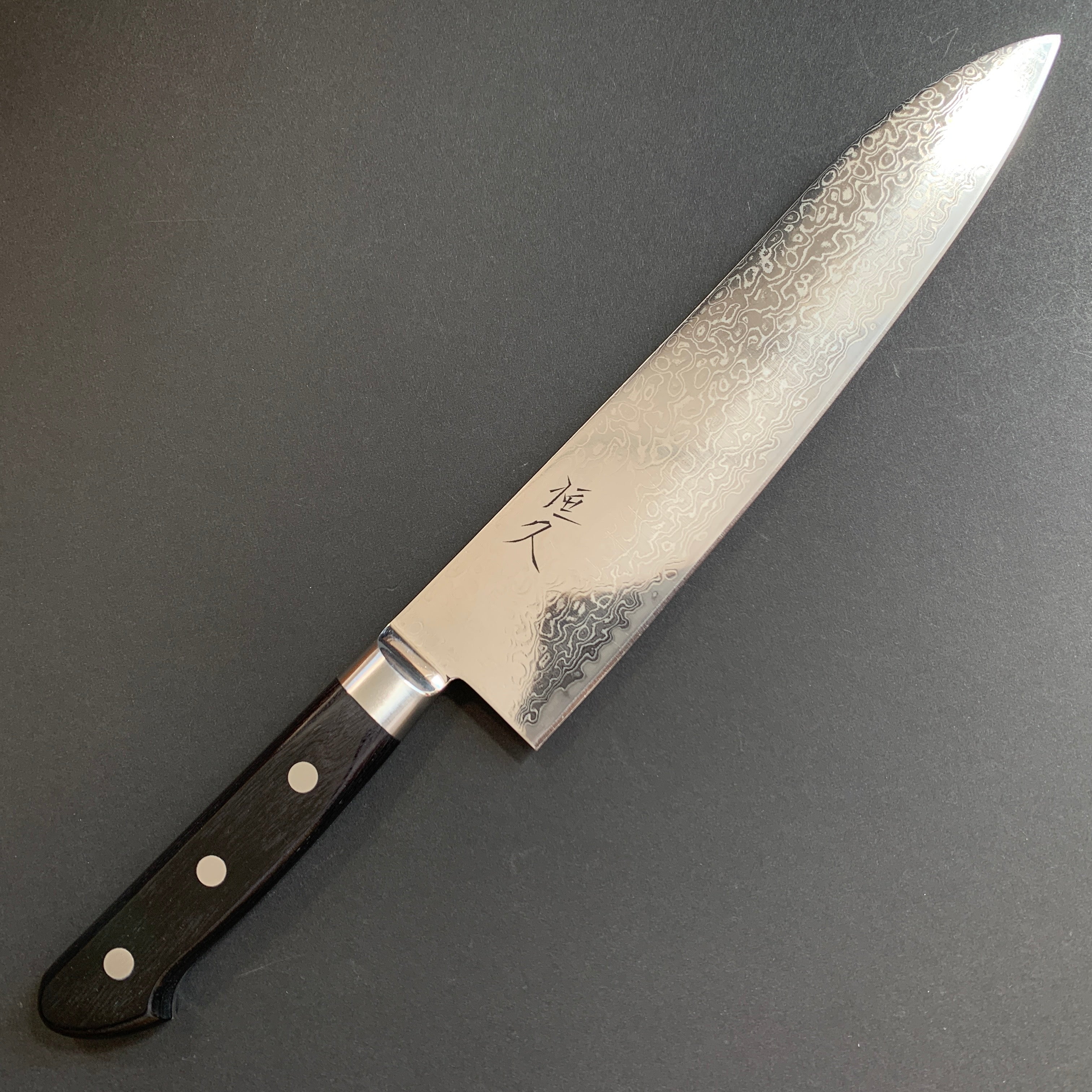 Shibata Gyuto knife, AUS10 Stainless Steel, Damascus finish, Western ...
